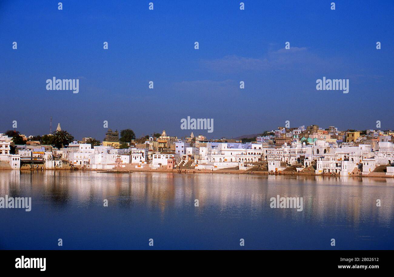 India: Ghats (holy stairs) surround Pushkar’s holy lake, Rajasthan ...