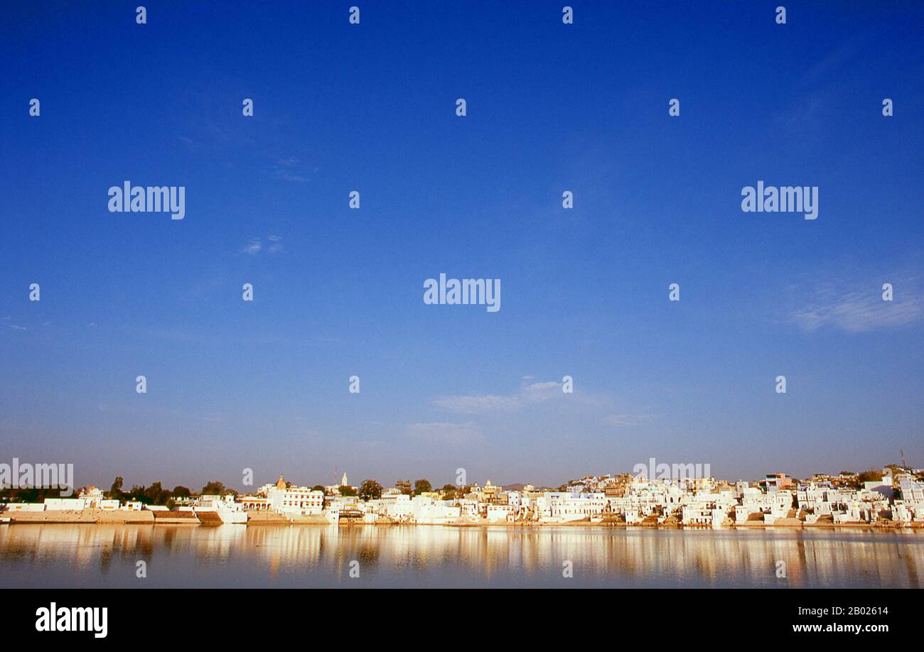 India: Ghats (holy stairs) surround Pushkar’s holy lake, Rajasthan ...