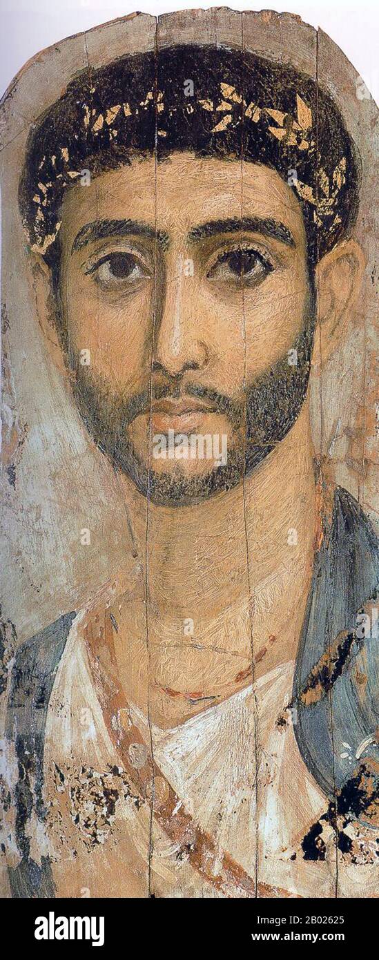 Egypt: Mummy portrait of a young man in Roman clothing, probably from ...