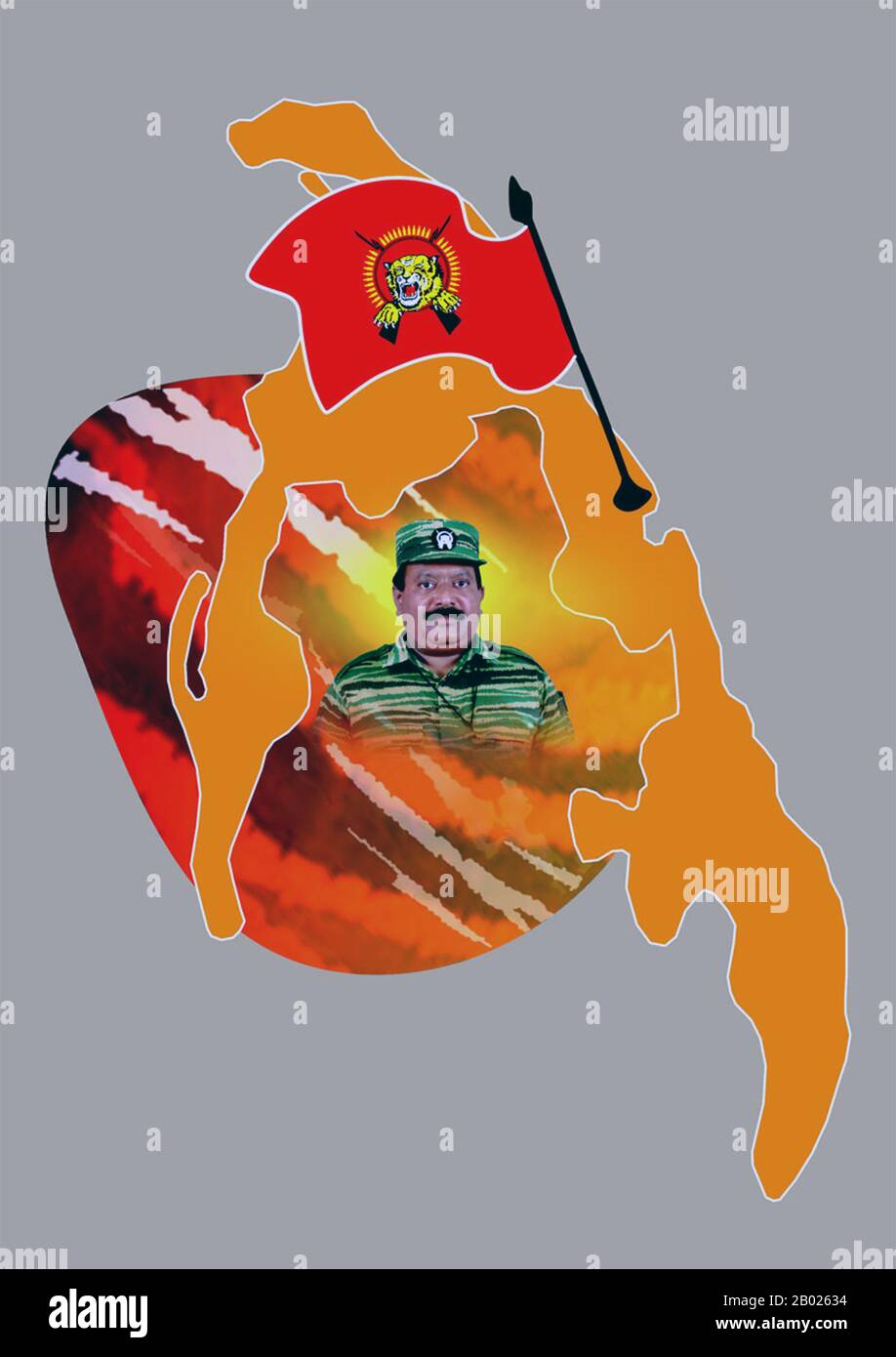Sri Lanka: Tamil Tiger (LTTE) propaganda poster showing LTTE leader ...