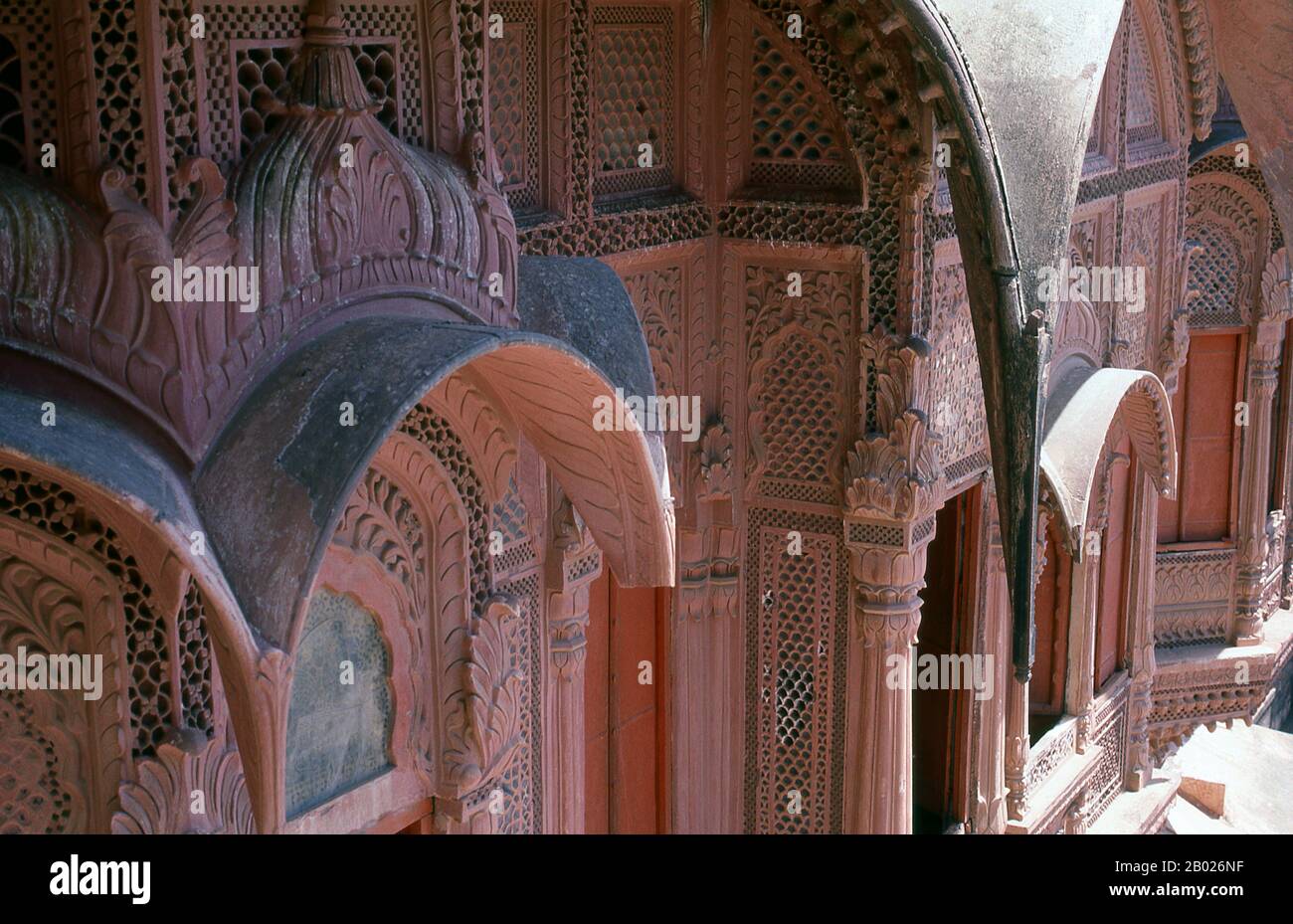 India: Intricate stone lattice work in a palace courtyard in the ...