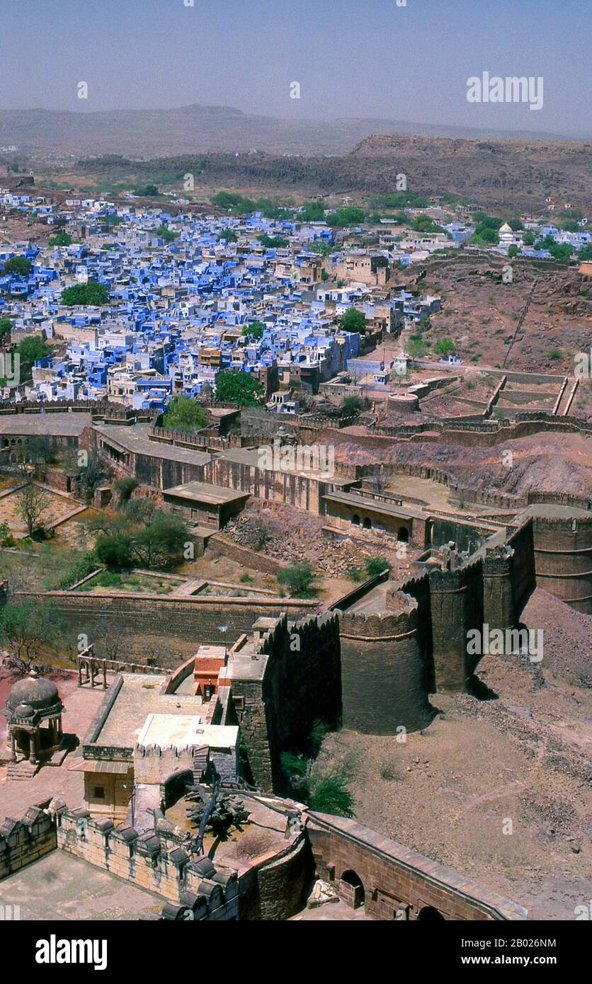 India: View of the old city from Mehrangarh Fort (the Brahman houses ...