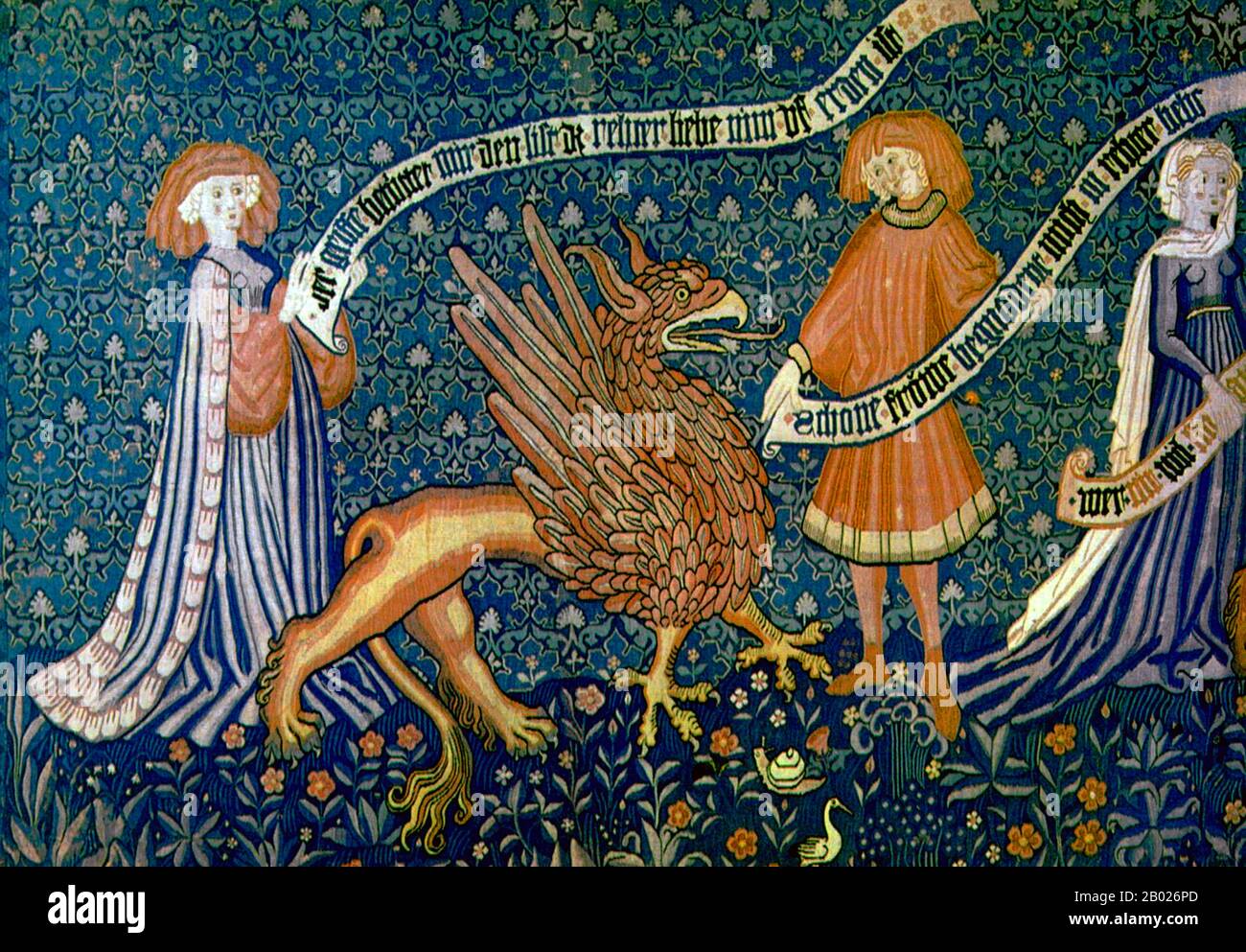 Switzerland: A griffin represented on a fragment of the Minneteppich or ...