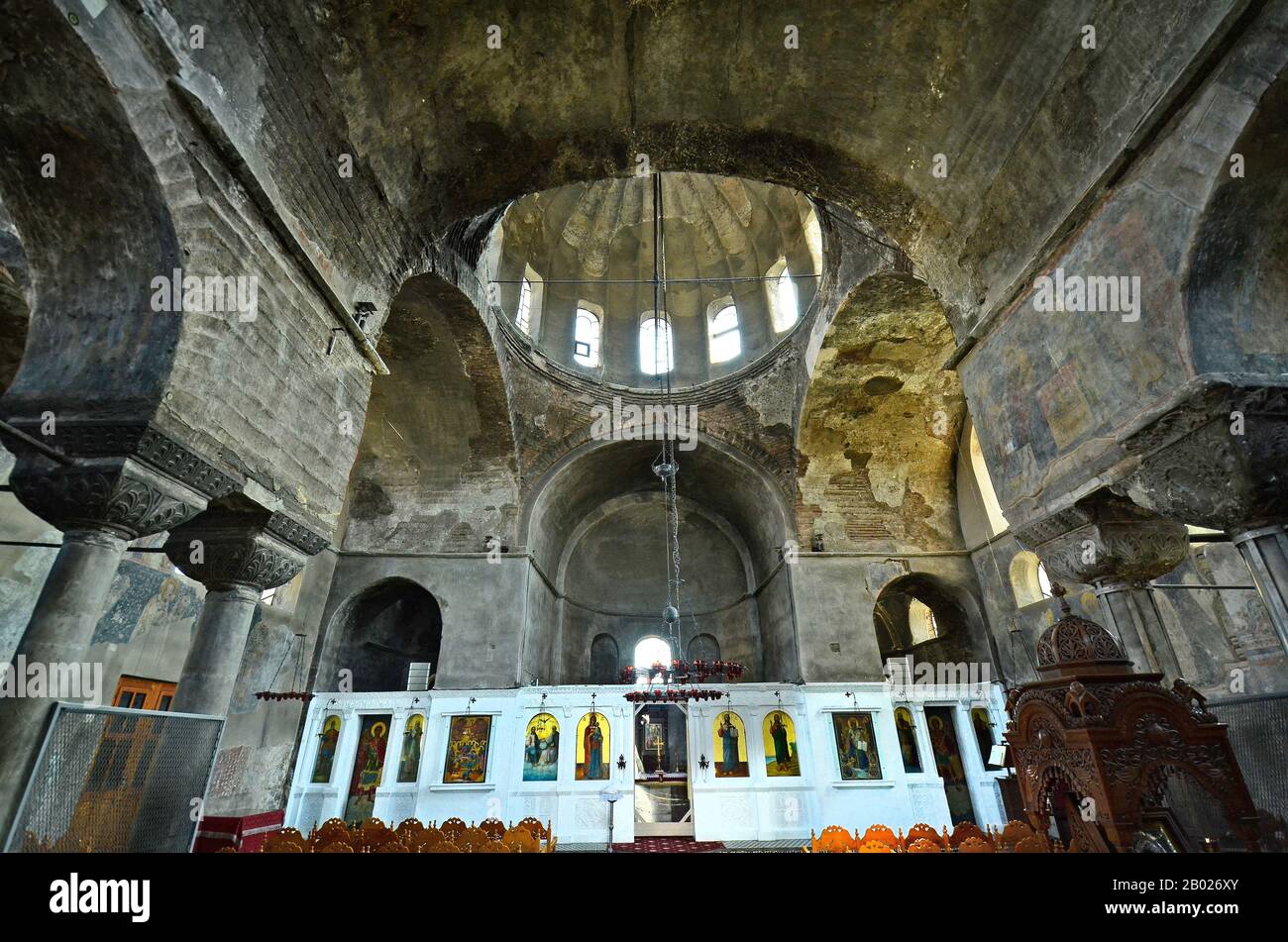 Greece, inside medieval byzantine church of the Monastery of Panagia ...