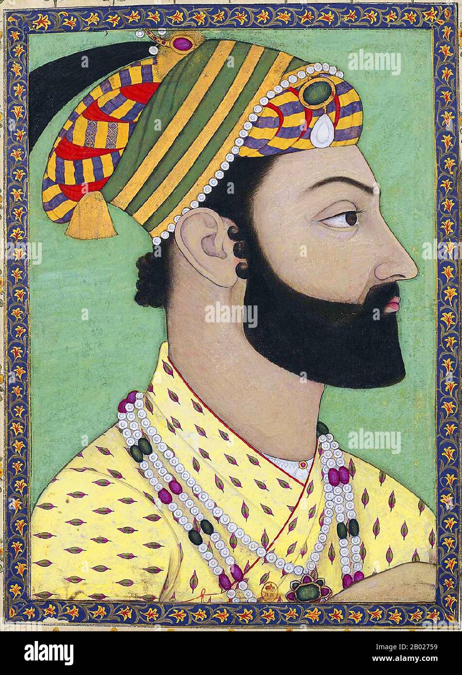 Afghanistan: 'King Ahmad Shah Durrani Abdali'. Miniature portrait by an ...