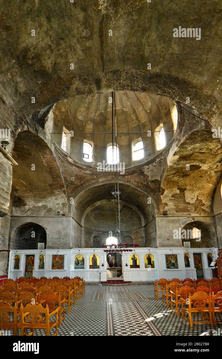Greece, inside medieval byzantine church of the Monastery of Panagia ...