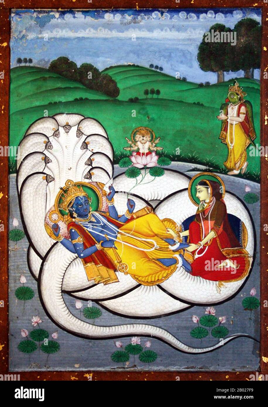India: Vishnu, with Brahma seated on a lotus emerging from Vishnu's ...