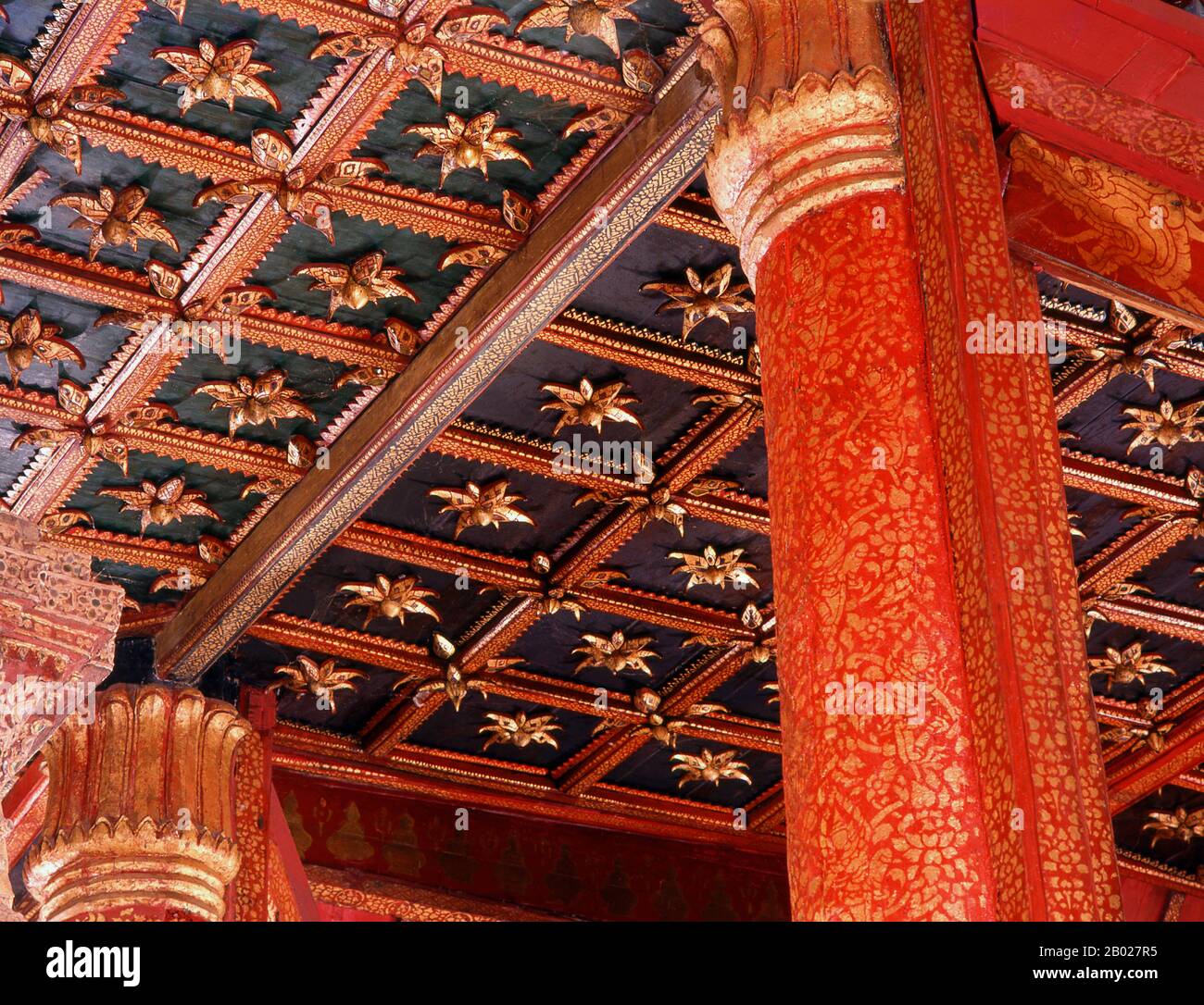 Thailand: Highly decorated ceiling in the viharn ubosot, Wat Phumin ...