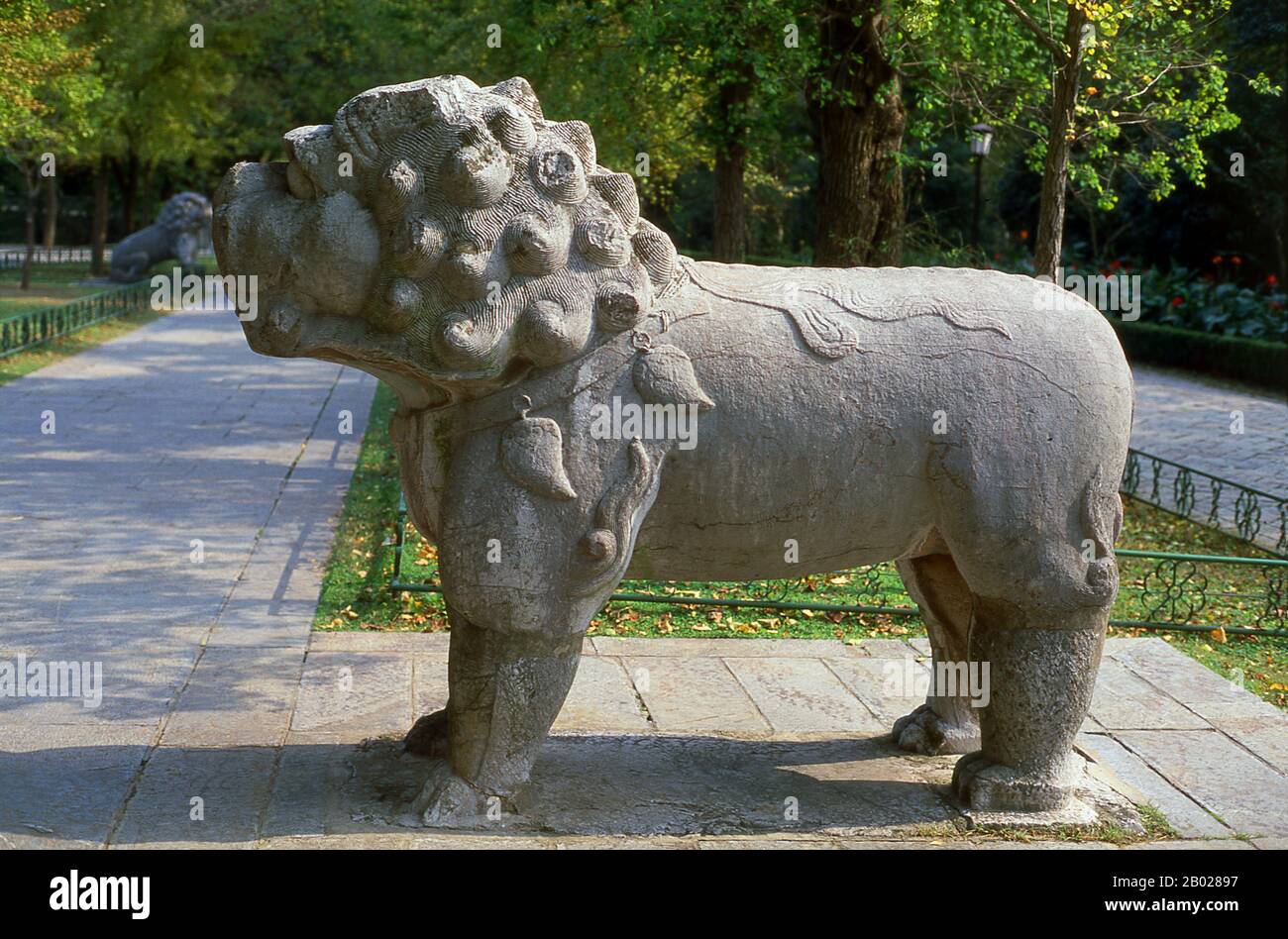 China: Mythical lion statue near the Ming Xiaoling (Tomb of Emperor ...