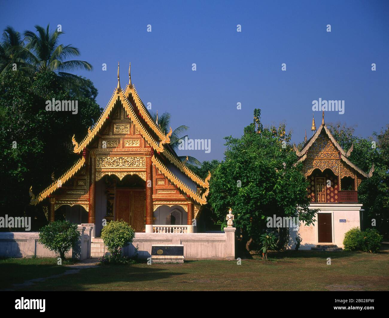 Thailand: Ubosot (ordination hall) and ho trai (library), Wat Chiang ...