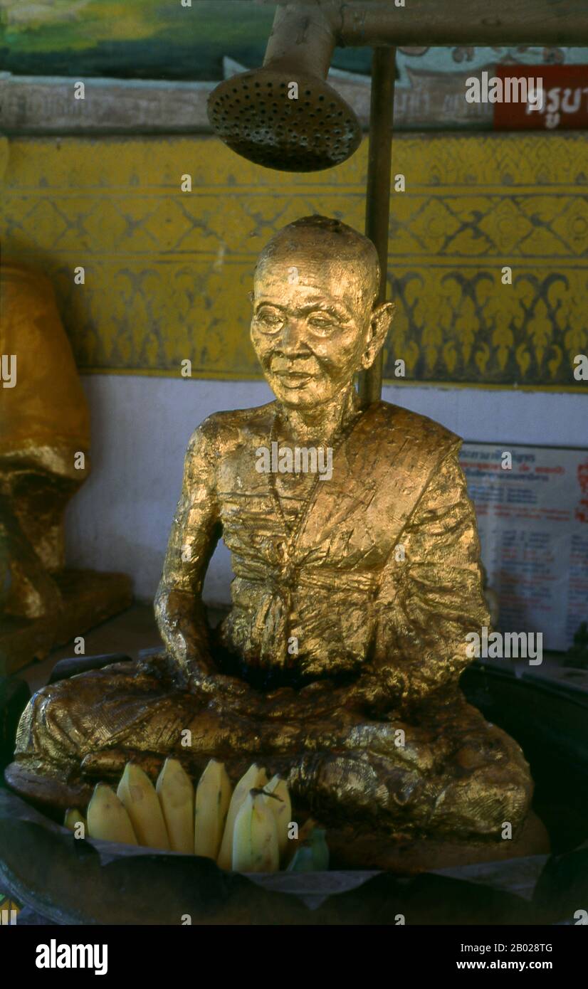 Thailand: Statue of old abbot, Wat Phra Singh, Chiang Mai, Northern ...