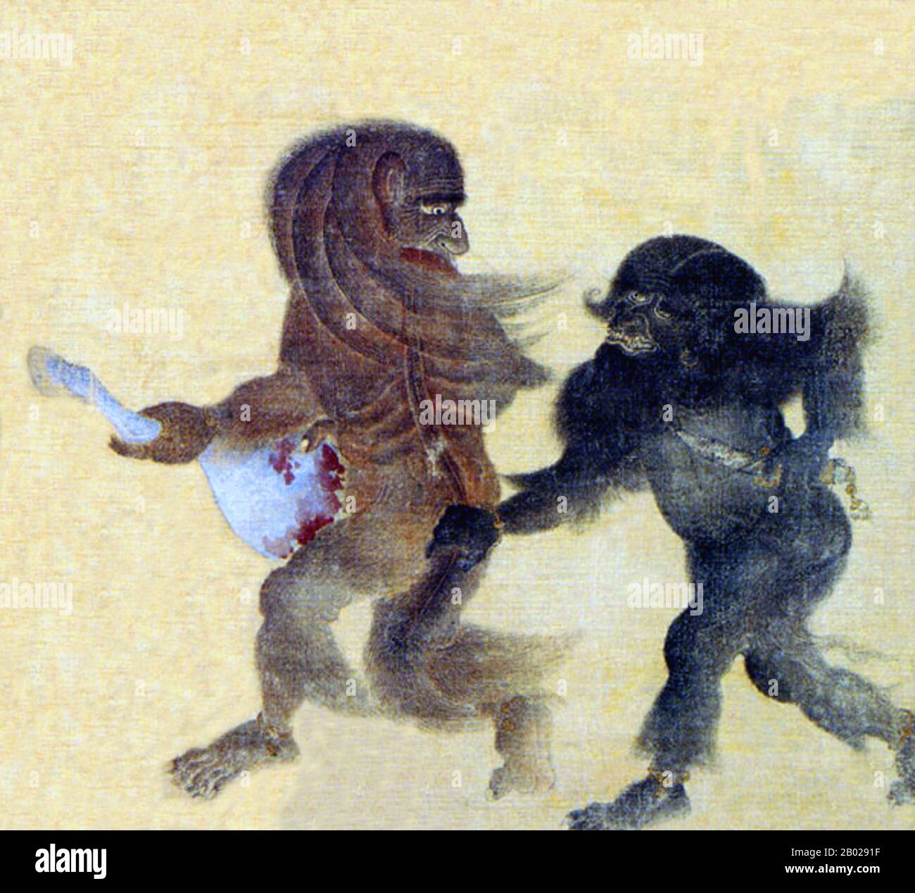 Central Asia: Two demons, one with a horse's leg, the other apparently ...