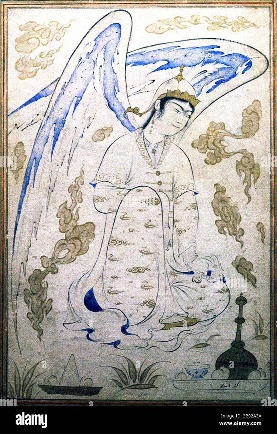 Central Asia: Angel. Miniature painting from the Siyah Kalem School ...