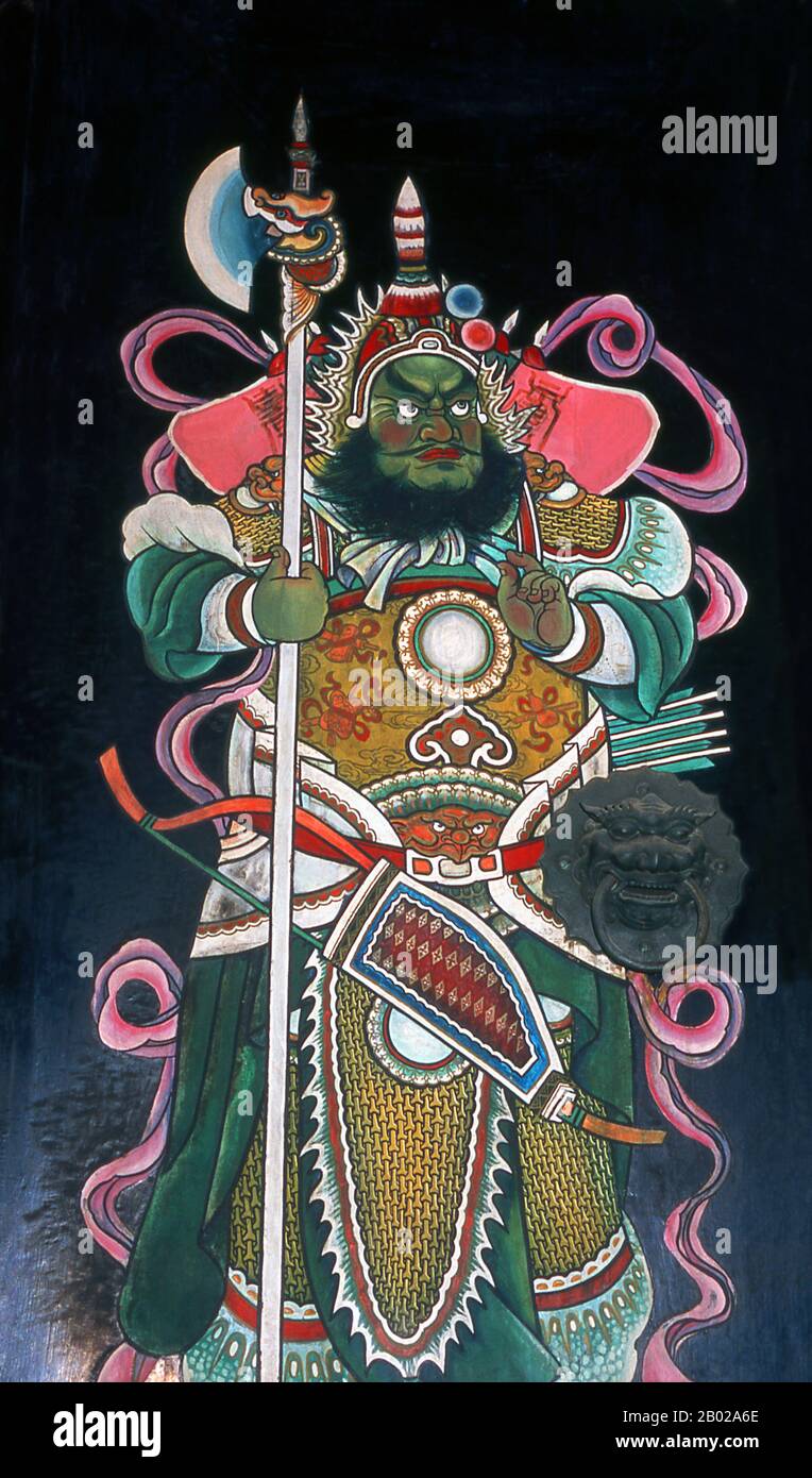 China: Painted door guardian at the Chen Family Temple (Chenjia Si ...