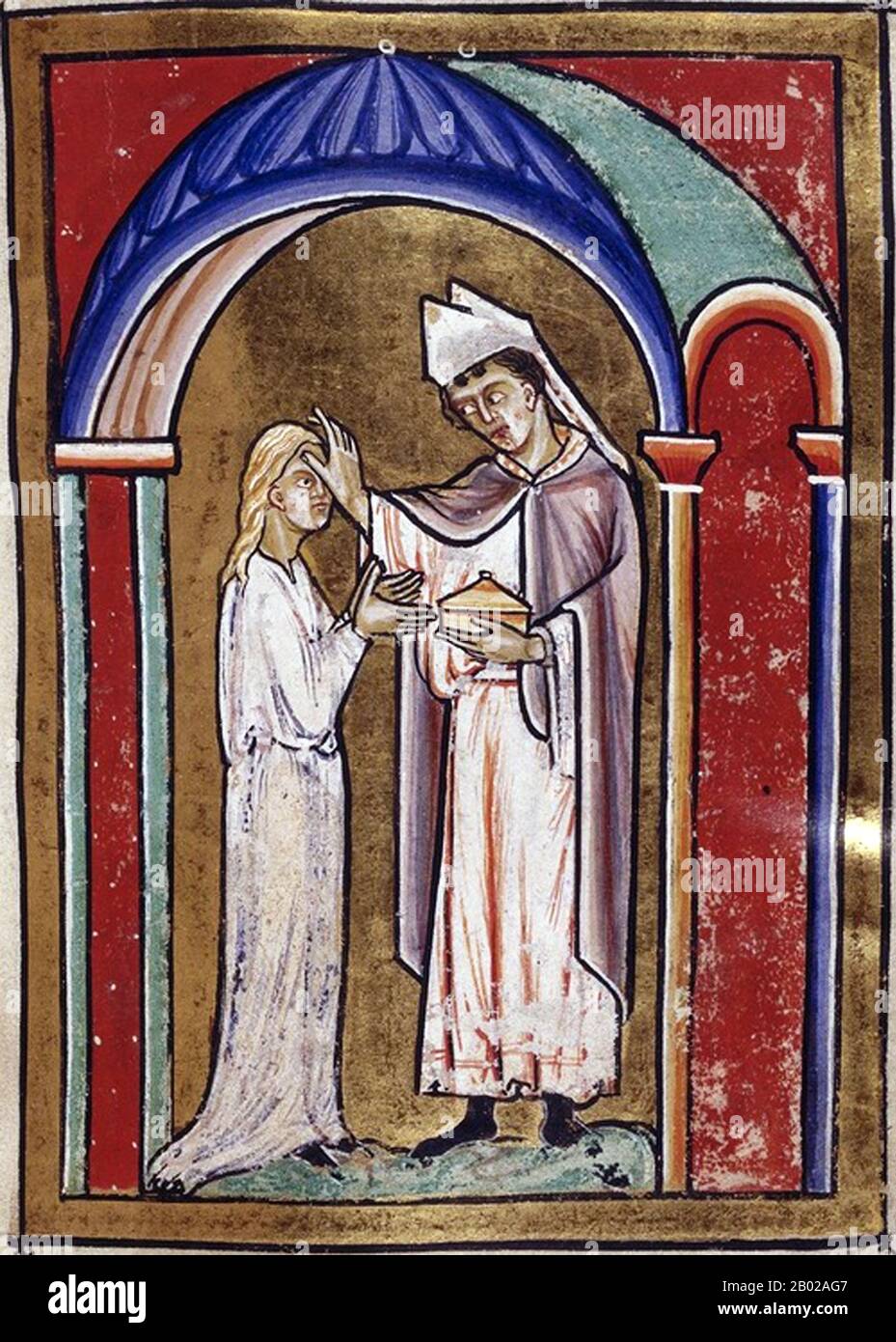 England/UK: St Cuthbert (c. 634 - 20 March 687 CE) anointing a sick ...