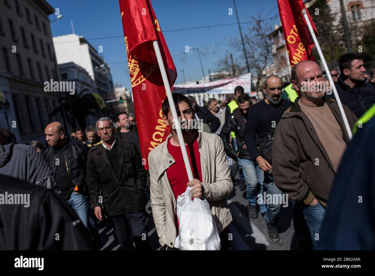 Athen, Greece. 18th Feb, 2020. Members of the Communist-backed Pame ...