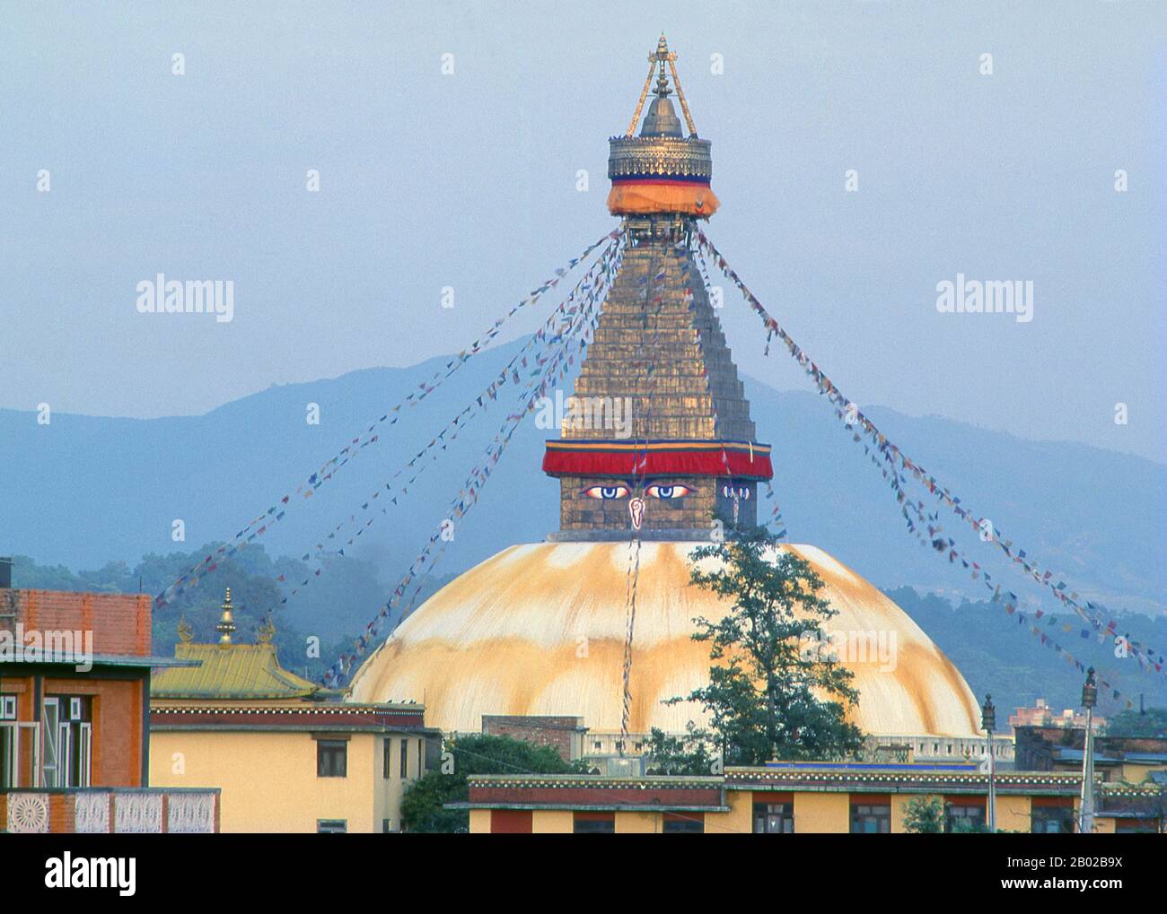 Nepal: The great dome of Bodhnath (Boudhanath) stupa, Kathmandu. Set ...