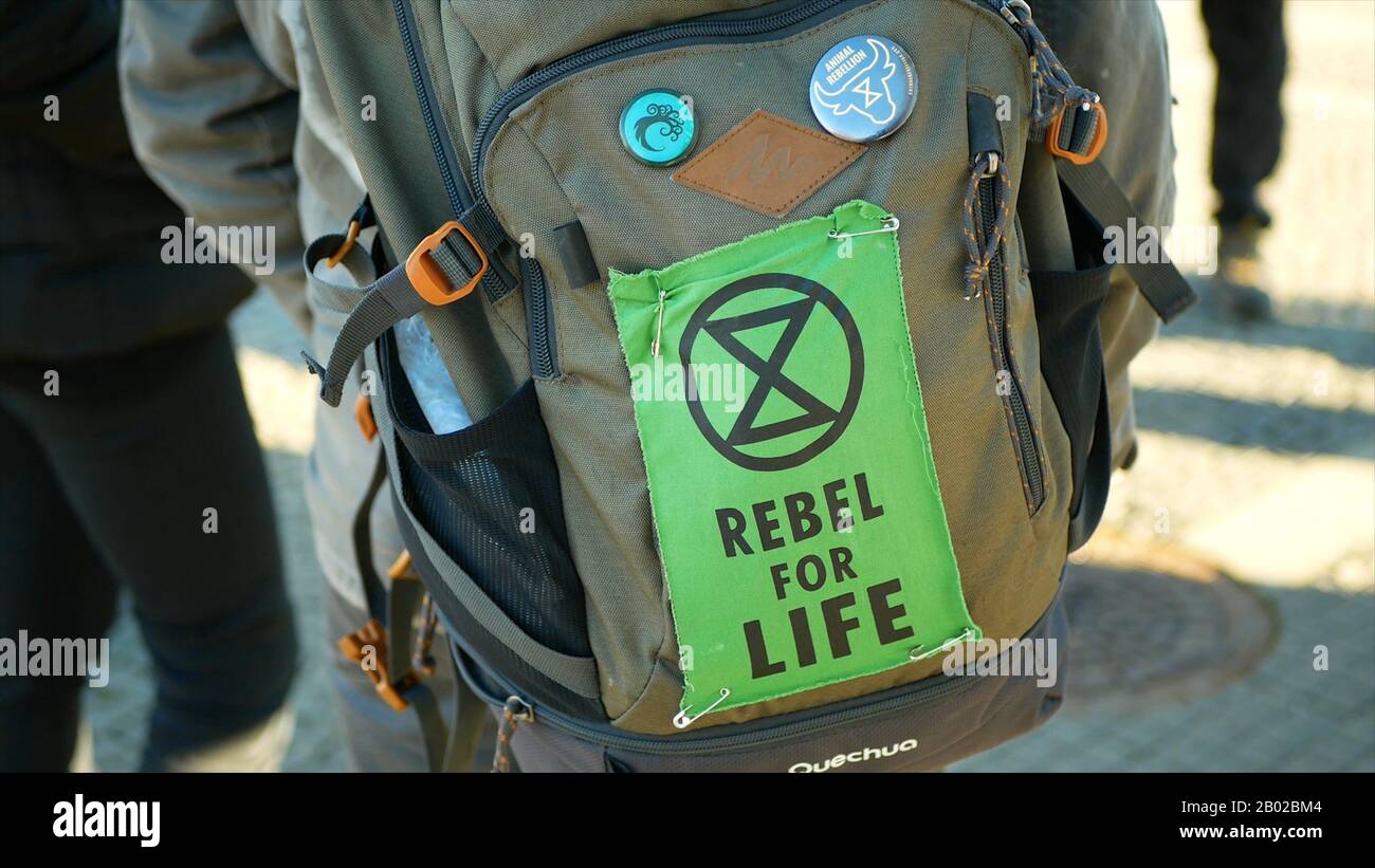 Extinction rebellion people activists backpack applique rebel for life ...