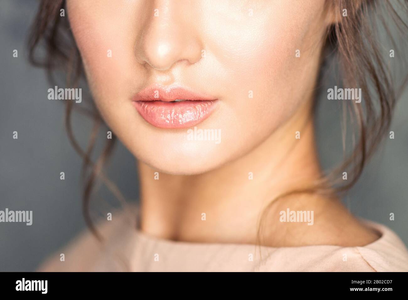 Closeup portrait of beautiful girl's lower part of face and neck Stock ...