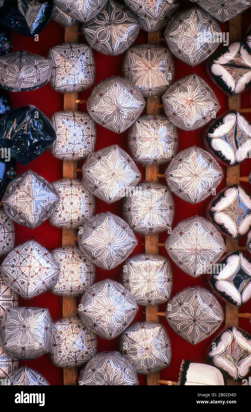 China: Traditional Uyghur hats called doppa, for sale in a market ...