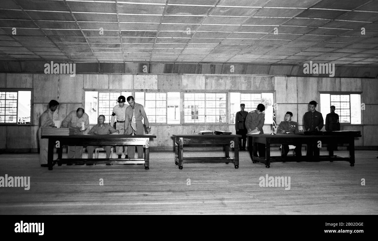 General William K. Harrison, Jr., seated at left, and North Korean ...
