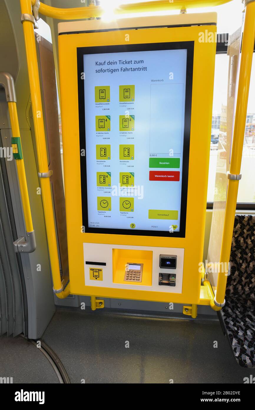 Berlin, Germany. 18th Feb, 2020. View of a new ticket machine in a tram ...