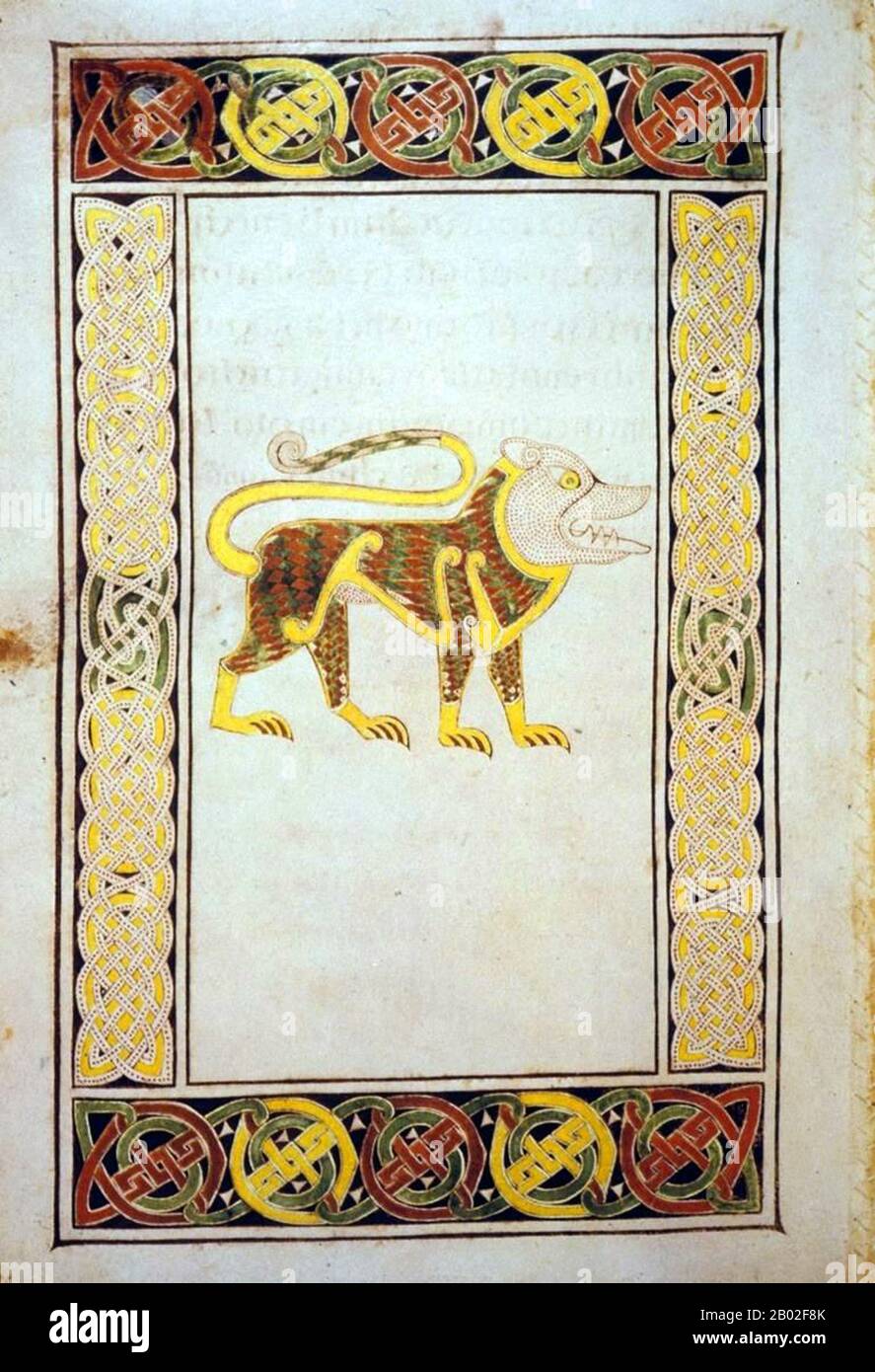 The Book of Durrow is a medieval illuminated manuscript gospel book in ...