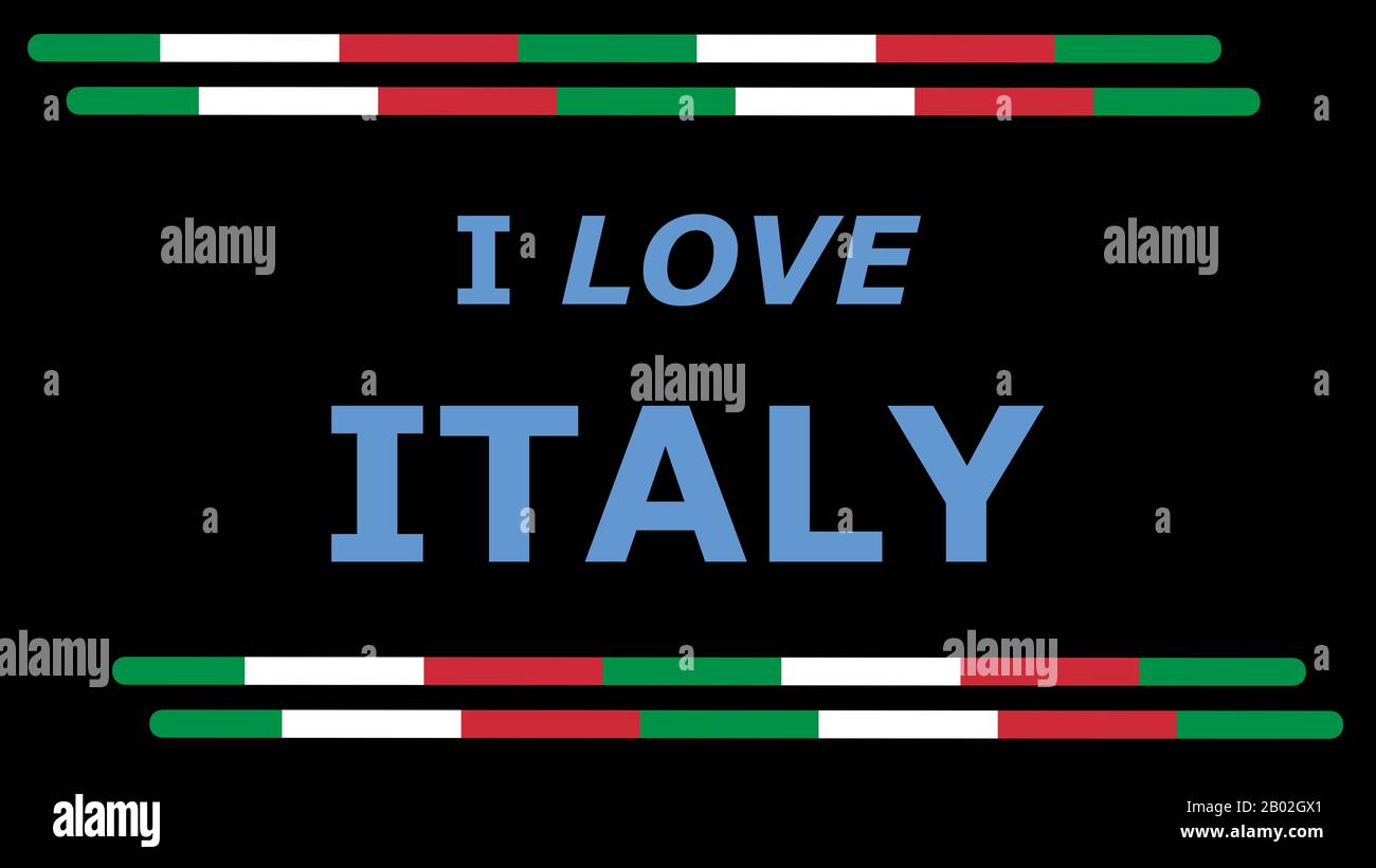 Illustration with slogan text "I Love Italy" with frame on minimal ...