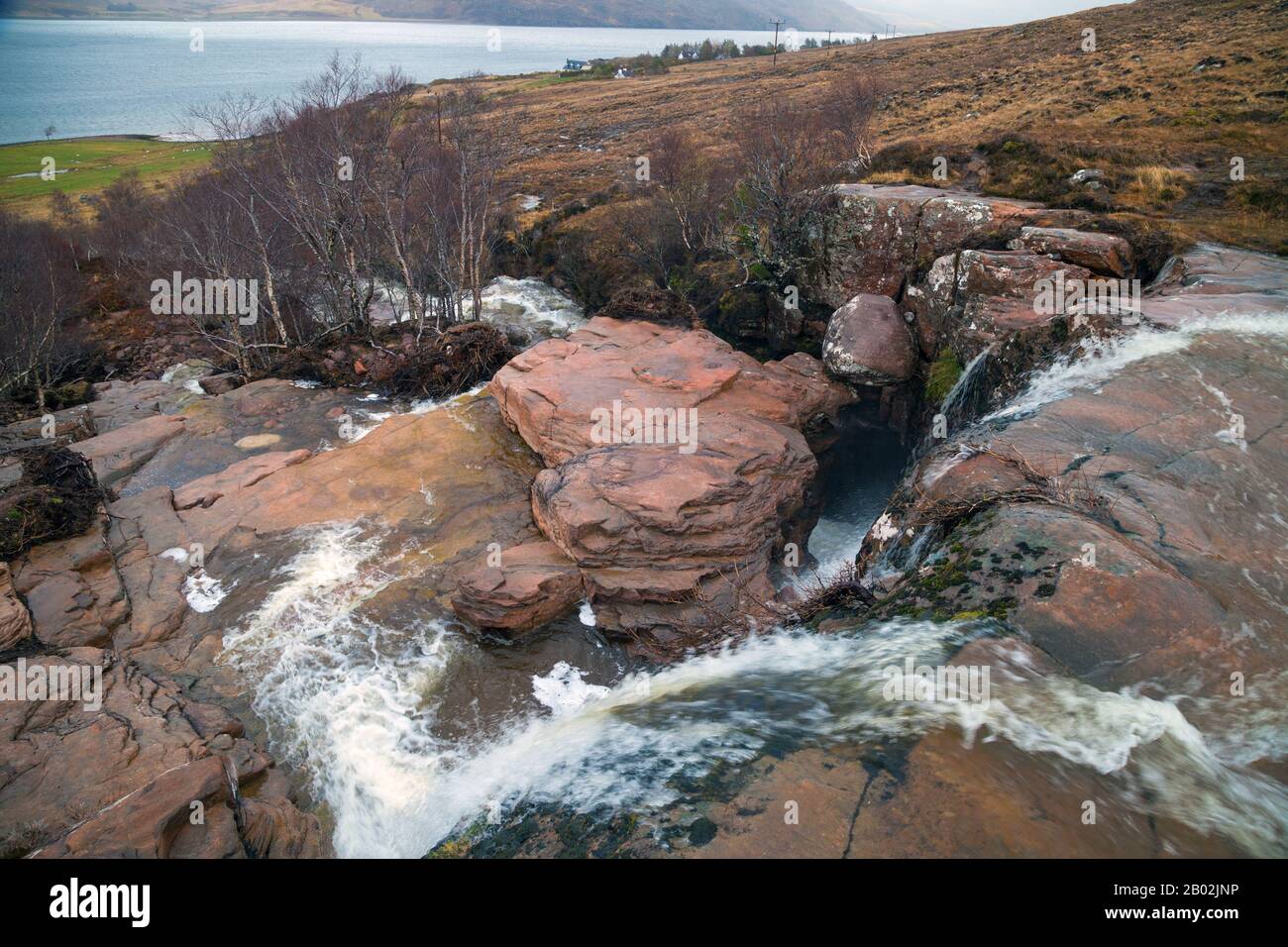 The Ardessie waterfalls near Little Loch Broom Scottish Highlands Stock ...
