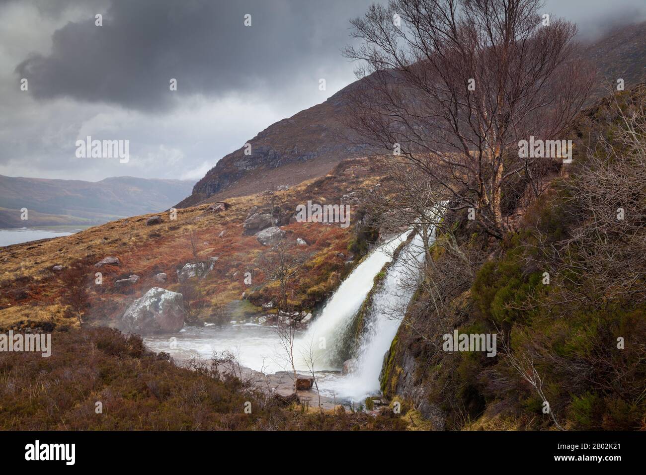 The Ardessie waterfalls near Little Loch Broom Scottish Highlands Stock ...