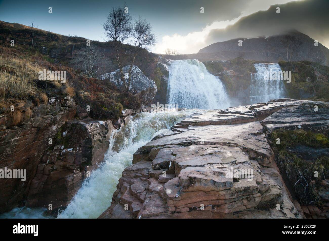 The Ardessie waterfalls with the Corbett Sail Mhor in the background ...