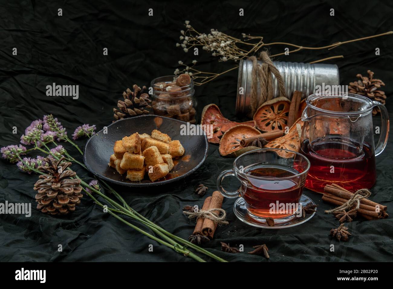 Hot bael fruit tea with bark of bael fruit and Crispy butter toast. The ...