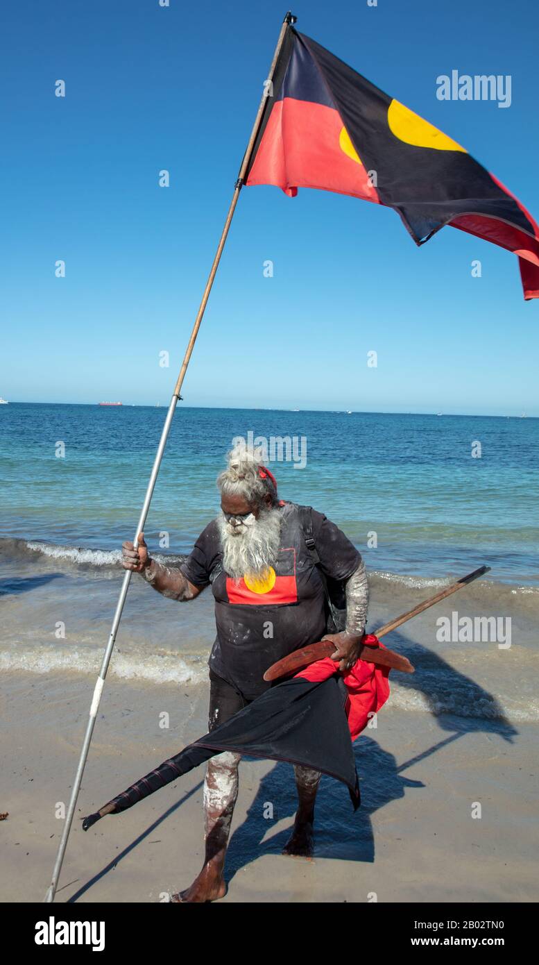 Fremantle, Western Australia. 25th January 2020. Aboriginal man seen ...