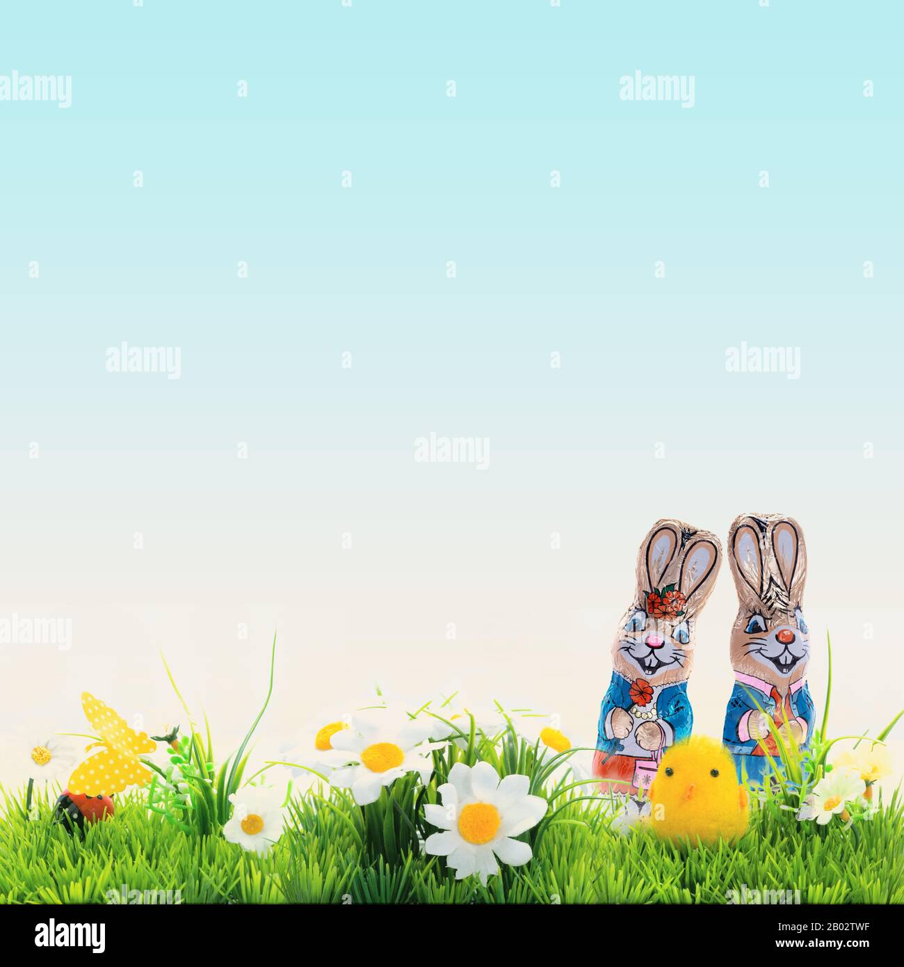 Easter background, cheerful flowers, Easter green and blue with yellow ...