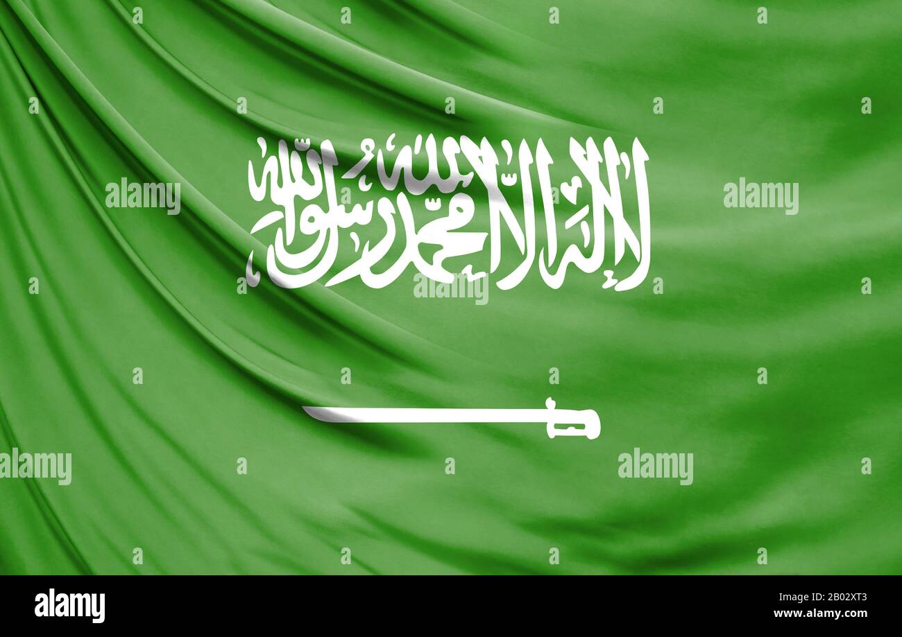 Realistic flag of Saudi Arabia on the wavy surface of fabric Stock ...