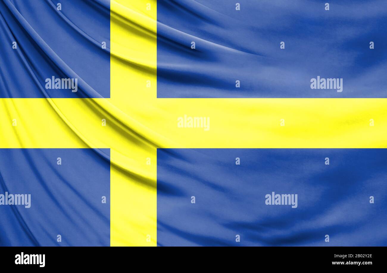 Realistic flag of Sweden on the wavy surface of fabric Stock Photo - Alamy