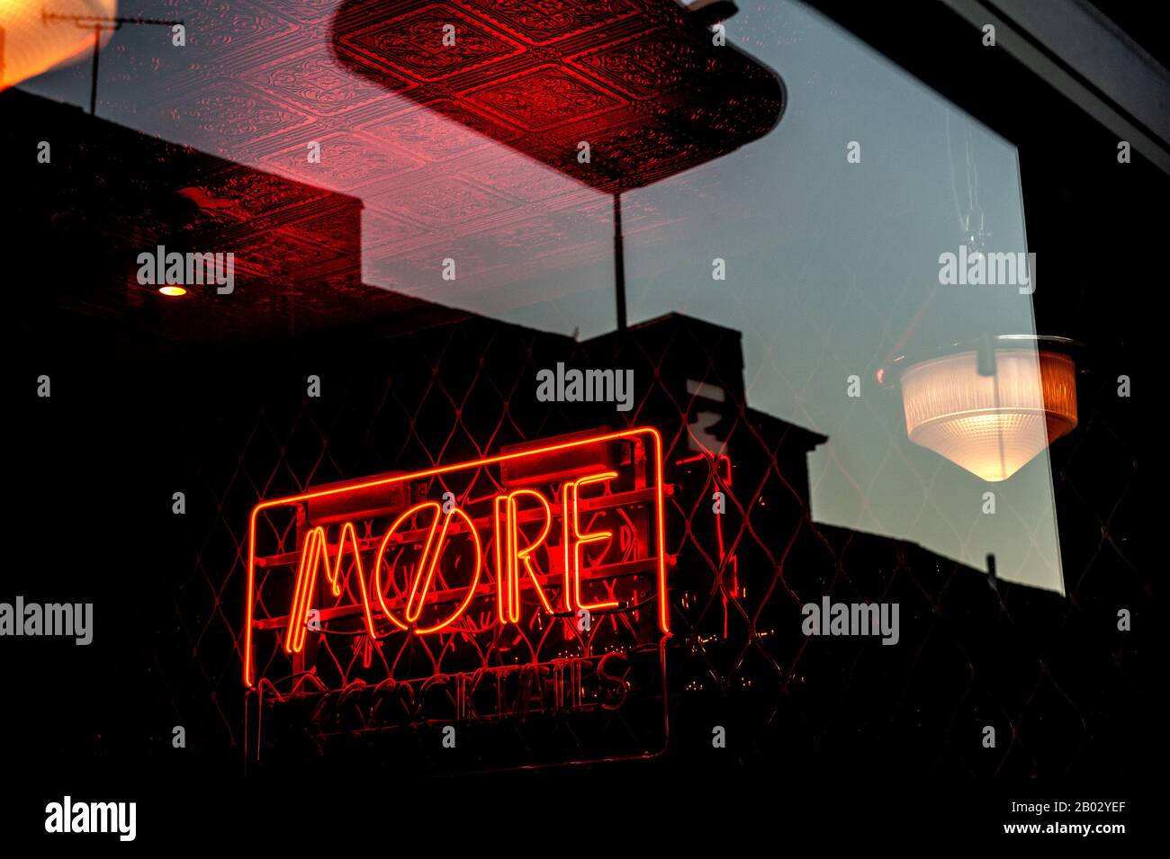 Oxford, England, UK. February 6th, 2020 More, Florescent sign for a ...