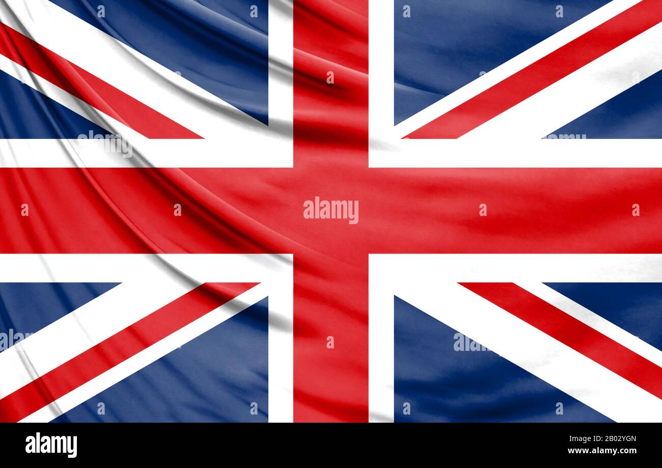 Realistic flag of United Kingdom on the wavy surface of fabric Stock ...