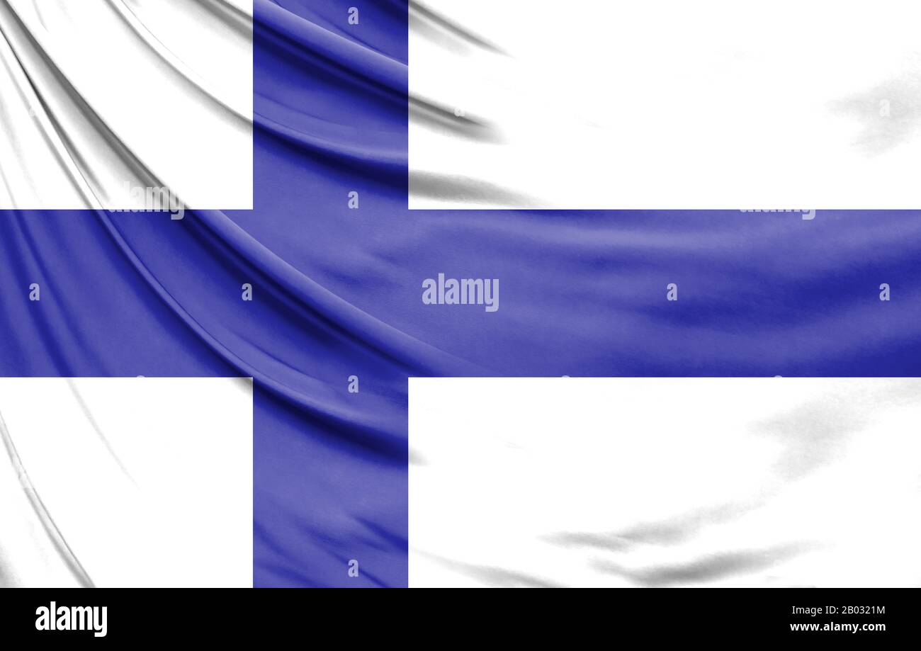 Realistic flag of Finland on the wavy surface of fabric Stock Photo - Alamy