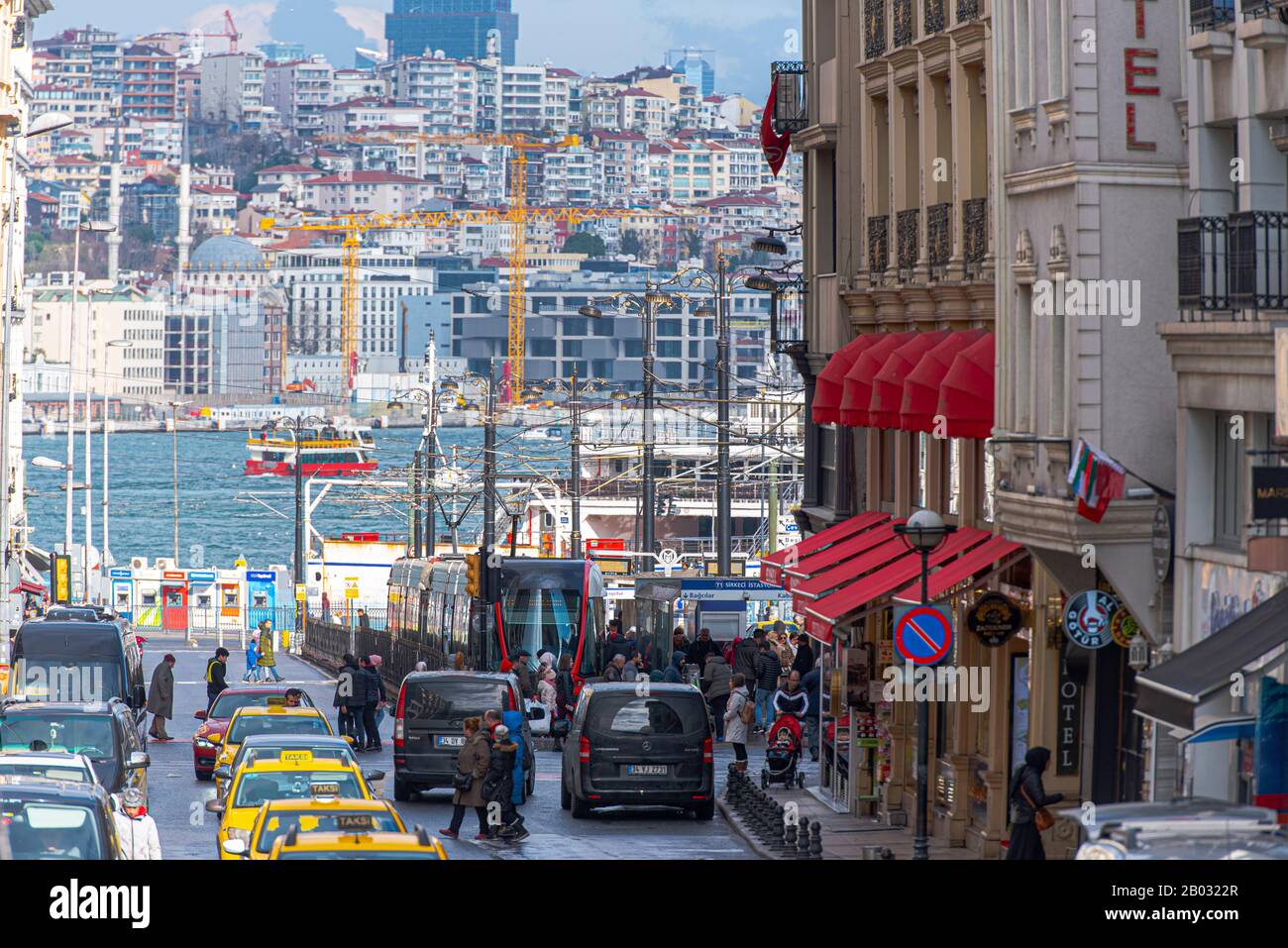 ISTANBUL - JAN 01: View one of the main Street of Istanbul with city ...