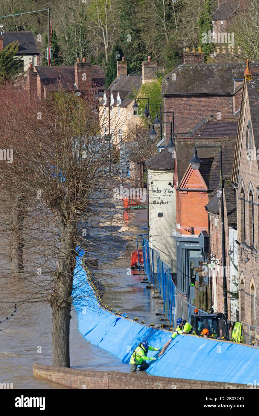 18th February 2020. The River Severn flooding in Ironbridge, Shropshire ...