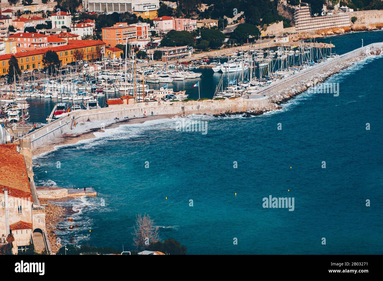 scenery panoramic aerial cityscape and coastline view of Nice, France ...