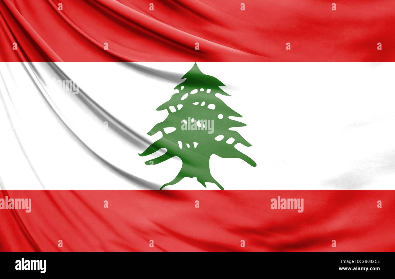 Realistic flag of Lebanon on the wavy surface of fabric Stock Photo - Alamy