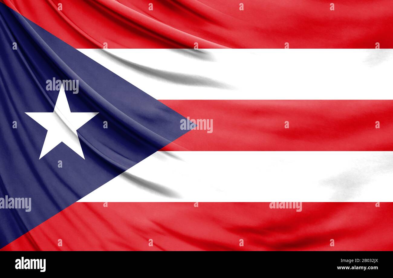 Realistic flag of Puerto Rico on the wavy surface of fabric Stock Photo ...