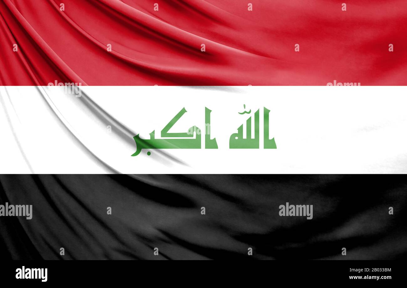 Realistic flag of Iraq on the wavy surface of fabric Stock Photo - Alamy