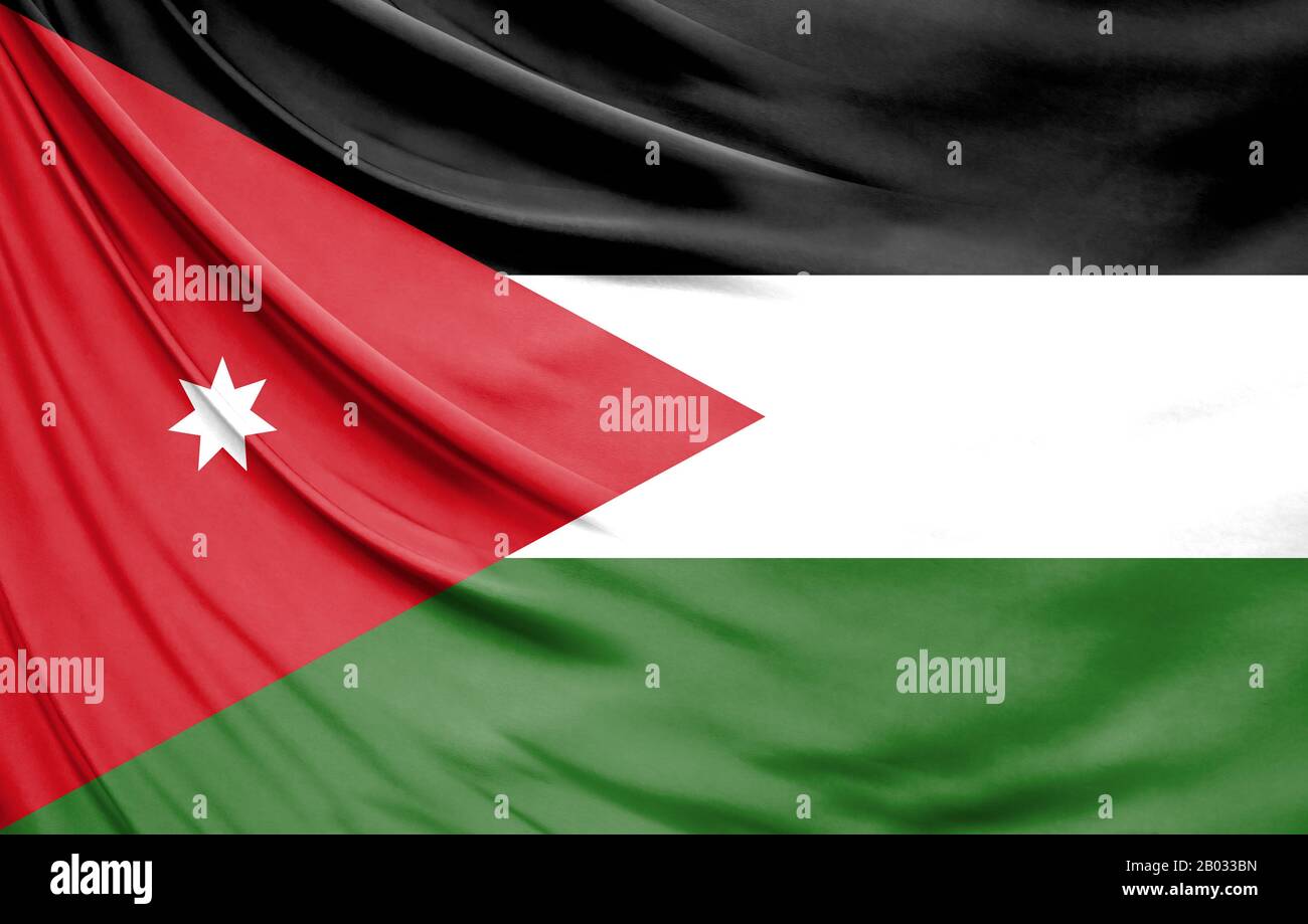 Realistic flag of Jordan on the wavy surface of fabric Stock Photo - Alamy