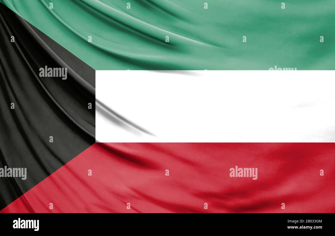Realistic flag of Kuwait on the wavy surface of fabric Stock Photo - Alamy