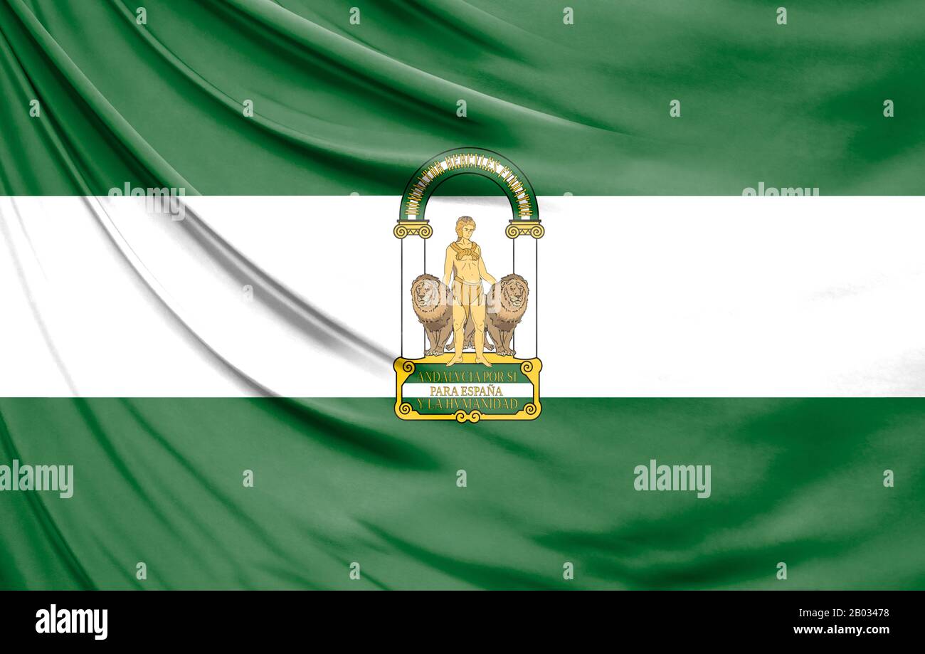Realistic flag of Andalusia on the wavy surface of fabric Stock Photo ...