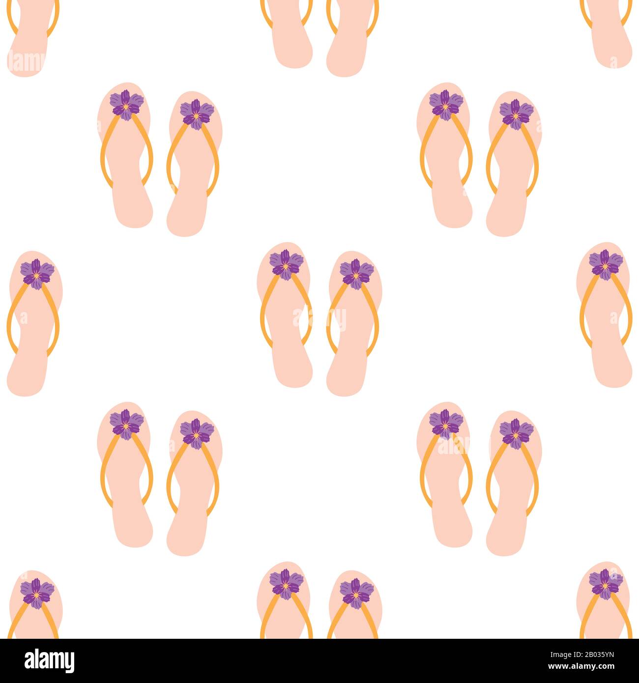 Pink flip flop shoes seamless vector pattern. White background. Top view flat lay design. Cute ...