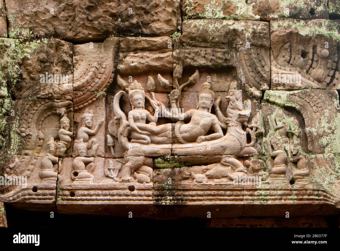 Cambodia: Vishnu Reclining on a pediment within Preah Khan, Angkor ...